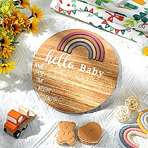 Wooden Baby Birth Announcement Sign Rainbow Baby Name Sign with Marker Pen Baby Arrival Sign Welcome Newborn Sign for Hospital Photo Prop Baby Shower Nursery Gift