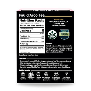 Buddha Teas Pau d'Arco Tea - OU Kosher, 18 Bleach-Free Tea Bags
