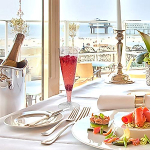 Oasis Creations Plastic Champagne Flute Glasses Set (100 count) 4.5 ounce - Silver Glitter Stem Cups -2 Pieces- Ideal for Birthday Party, Wedding Reception,Office Parties and other Celebrations!