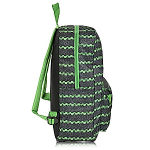 Minecraft 3 Piece Backpack Set - Backpack, Sticker, Pin - Boys Girls Kids Adult Allover Creeper Backpack School Set (Black Green)