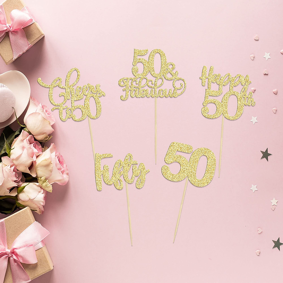 30 Pack Happy 50th Birthday Cupcake Toppers Gold Glitter Fifty Cheers to 50 Years Old Birthday Cupcake Picks for 50th Birthday Anniversary Party Cake Decorations Supplies