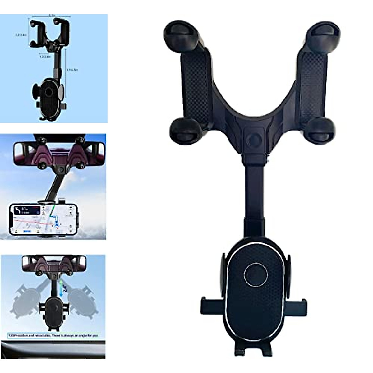 CJCTX Rear View Mirror Phone Holder for Car / 360° Rotatable and Retractable Car Phone Holder / 2022 Phone Mount for Car Like iPhone Samsung Smartphones