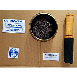 S.H. HANDICRAFTS Tibetan Singing Bowl Set — Meditation Sound Bowl Handcrafted in India for Healing and Mindfulness, BRASS ANTIQUE, 3.5 INCHES (SH-00045)