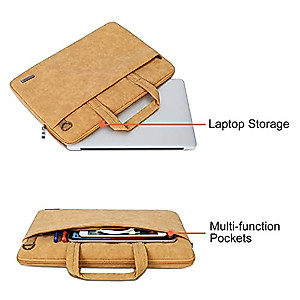 MOSISO Laptop Shoulder Bag Compatible with MacBook Pro 16 inch 2022 2021 M1 Pro/Max A2485/2019-2020 A2141,15-15.6 inch Notebook,Waterproof PU Leather Carrying Sleeve with Front Pocket&Belt, Brown