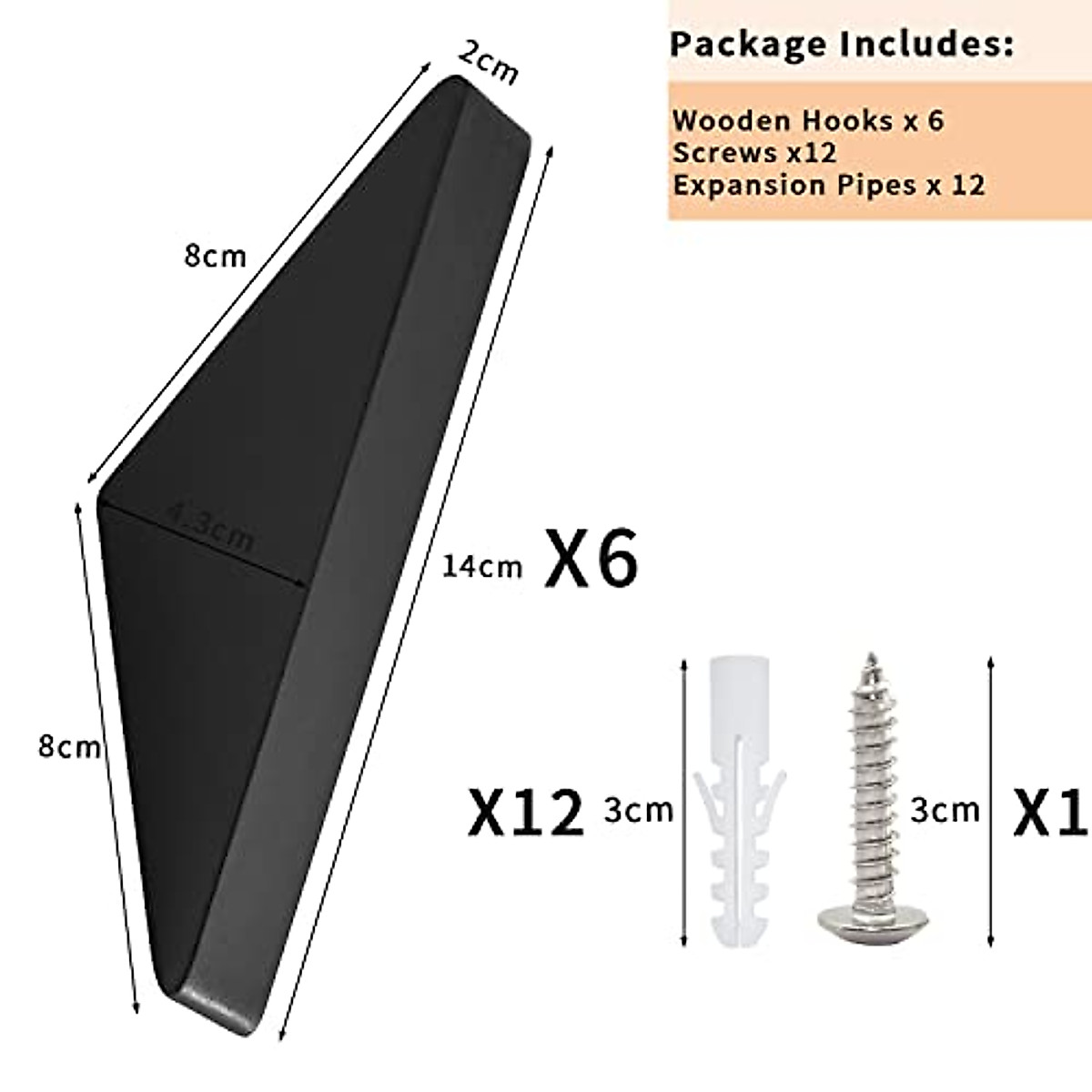 BIGLUFU Wooden Coat Hooks, 6 Packs Natural Wooden Coat Racks, Wall Mounted Single Wall Wood Hook Rack, Minimalist Heavy Duty Robe Hook Hat Rack Black