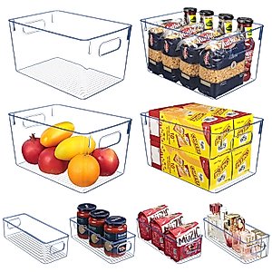 SKYJUNS 8 pack Clear Plastic Storage Bins, Pantry Organization and Storage, Clear Organizing Bins for Kitchen Organization, Freeze Storage, Cabinet Organization (4L+4S)