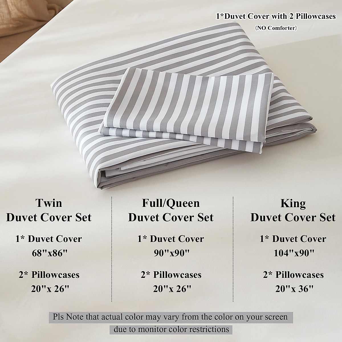 EAVD Duvet Cover Twin Grey Striped Duvet Cover Soft Microfiber Classic Striped Geometric Bedding Set with 2 Pillowcases Reversible Modern Grey Striped Comforter Cover with Zipper Closure