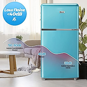 WANAI 3.2 Cu.Ft Mini Fridge Door Design With Freezer Compact Refrigerator with Freezer,7 Level Adjustable Thermostat Removable Shelves Small Refrigerator for Office Dorm Apartment Blue