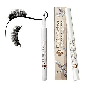 BL Lashes Glue Eyeliner for False Lashes | 2-in-1 Felt-Tip Eyelash Adhesive and Eyeliner, Easy to use, Extra Strong Hold for Strip Lashes 0.7ml/0.02fl Oz