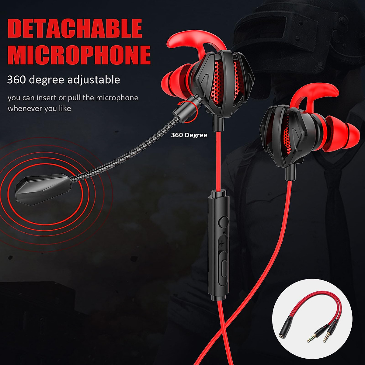 KAHEAUM Gaming Headset with Microphone Wired Gaming Earbuds PC for PS4 PS5 Xbox One PlayStation 5 Games Mobile Phone,Detachable Stereo Bass Earphones Noise Cancelling Gaming Headphones with Mic Black