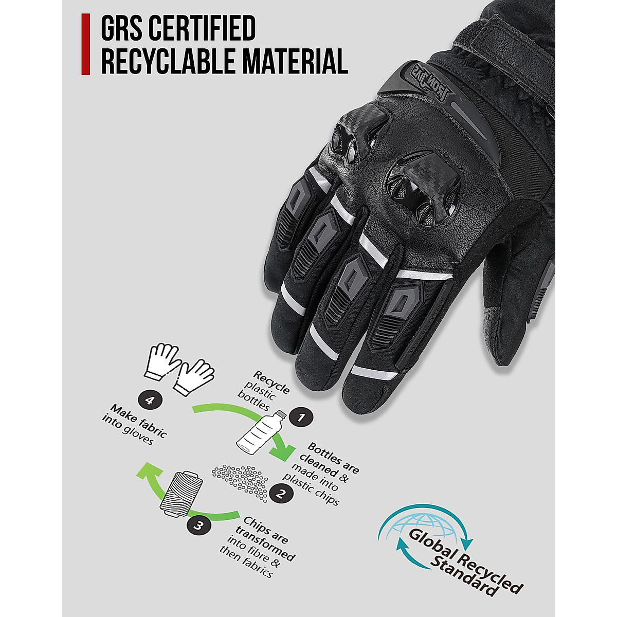 Winter Motorcycle Gloves Waterproof Windproof Warmth-Preserving Protective Gloves for Men and Women’s Cold Weather Riding (Black-regular, L)