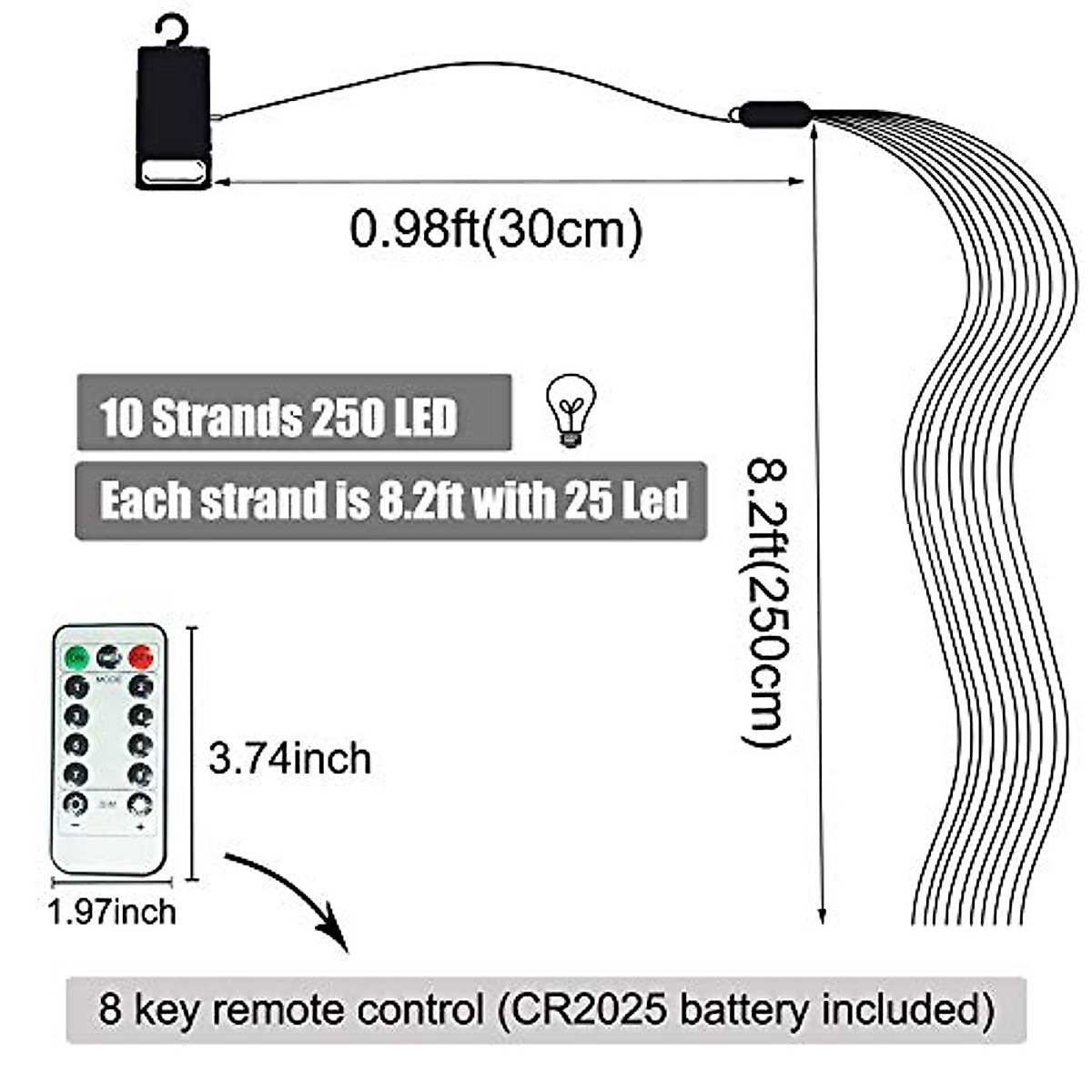 Cynzia 2 Pack Fairy Lights, 250 LEDs Waterfall String Lights, Battery Operated Twinkle Light with Remote, Branch Watering Can Firefly Lights for Garden Outdoor Christmas Tree Decor