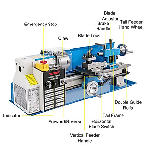 VEVOR Mini Metal Lathe, 7"x14" Benchtop Metal Lathe, 550W Variable Speed 2250RPM Metal Lathe, with 3-jaw Chuck CNC Mini Lathe Machine, Precision Mini Lathe w/Tool Box Digital Display for Metal Turning