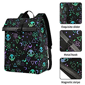 MNSRUU Rolltop Travel Backpack Magic Skulls Laptop Backpacks for Women Men School Book Bag for College Students, Carry On Casual Daypack Backpacks