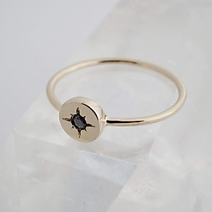 Honeycat Tiny Inner Compass Crystal Disc Ring in Gold, Rose Gold, or Silver | Minimalist, Delicate Jewelry (Gold, 6)