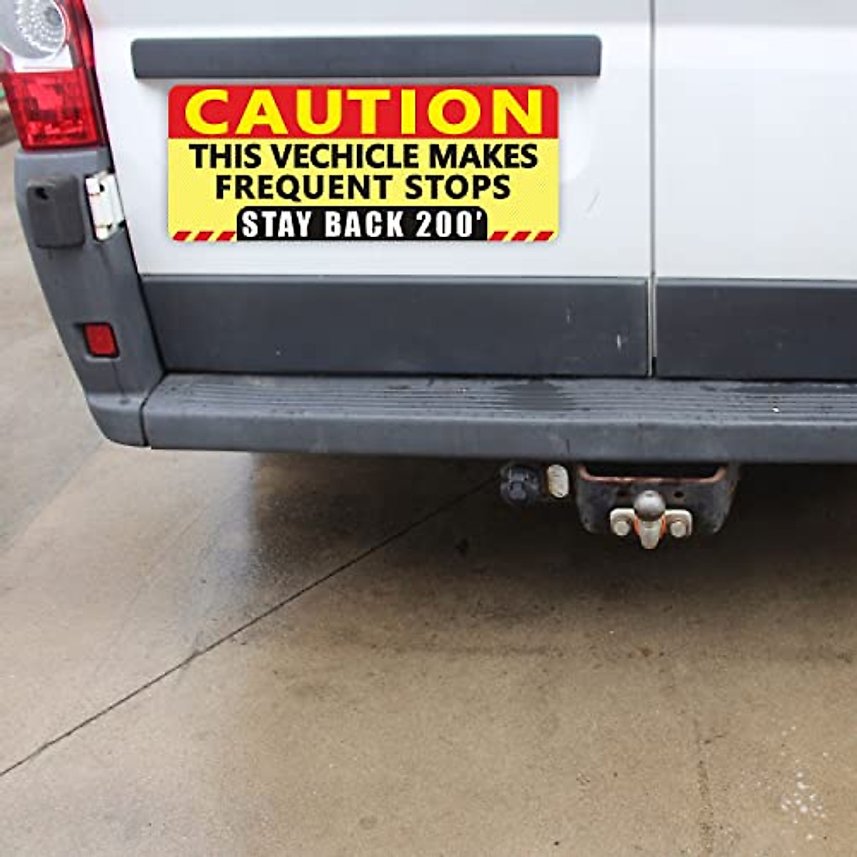 Frequent Stops Sticker - (Pack of 12) 4" x 10" Large Caution This Vehicle Makes Frequently Stops Stay Back 200 Feet Warning Sign Bumper Decal for Delivery Vehicle