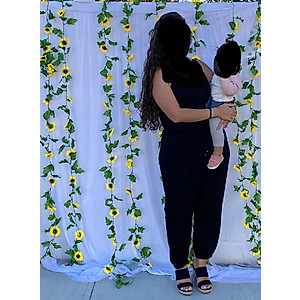 Artificial Sunflower Garlands Hanging Sunflower Vine 5pcs 7.8FT Silk Sunflowers with Green Leaves for Wedding Party Garden Home Decor