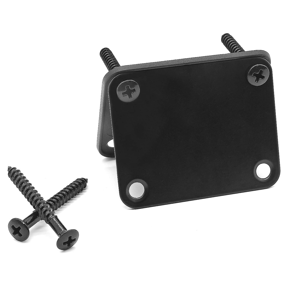 Jersvimc Black Bass Guitar Neck Plate Replacement with Mounting Screws, Metal Neckplate Telecaster Neck Shim Electric Guitar Hardware Parts for Jazz Acoustic Stratocaster