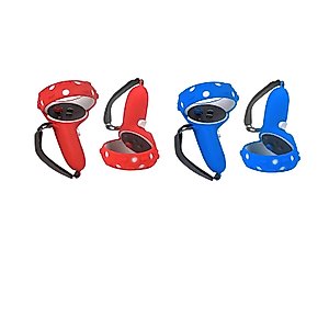 2 Pairs Touch Controller Grip Cover and Adjustable Knuckle Straps for Oculus Quest 2 VR Gaming Headset Controller, Oculus Quest 2 Handle Cover Handle Dropping Prevention(Blue + Red)