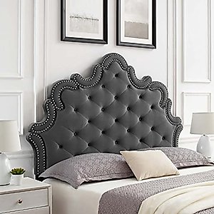 Modway Arabella Button-Tufted Performance Velvet Headboard, Full/Queen, Charcoal