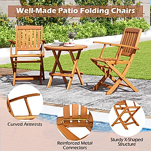 Tangkula Patio Wood Folding Chair Set of 2, Outdoor Eucalyptus Wood Dining Chairs w/Armrests & Slatted Seat, for Backyard, Porch, Poolside, Lawn, Garden, Load up to 400 LBS (1, Natural)