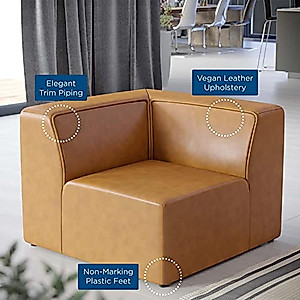 Modway Mingle Vegan Leather Sectional Sofa Corner Chair, Tan