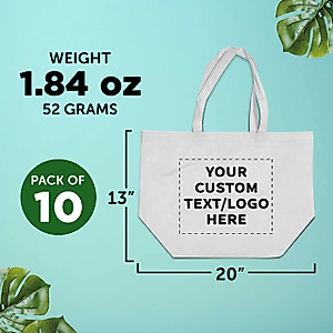 DISCOUNT PROMOS Custom Southern Style Grocery Tote Bags Set of 10 - Personalized Bulk Pack, Reusable Grocery & Shopping Bags - Great for Travel, Carry on Bag, Business Promotions - White - 20"X13"X8"