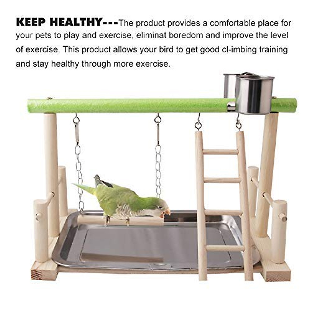 TangXSTAR Bird Training Rack Desktop Parrot Play Stand Cockatiel Playground Wood Playpen with Ladder Swing Toys Include a Tray for Parakeets African Conures Cockatiel Cockatoos Parrotlets Finch