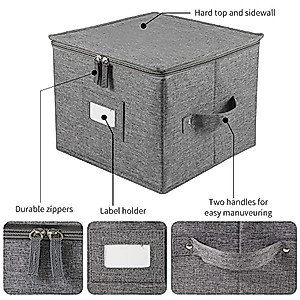 popoly China Storage Containers Inside 10" W x 8" H, Salad Plate Storage Box for Dishes Storage with 24 Felt Dividers, Hold 24 Plates, Hard Shell and Stackable (2 Pack Grey)