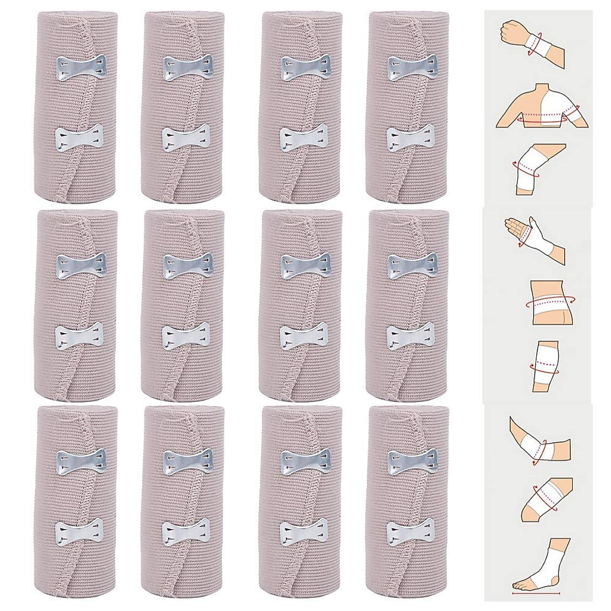 12 PCS Elastic Bandage Wrap,Bandage Compression Elastic Wound Dressing Comfortable for Sports Injury Emergency Aid Tool(7.5cm x 4.5m)