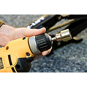 Camco Camper/RV Scissor Jack Drill Adapter Socket | Designed for 1/4-Inch Hex Quick Connect Chucks | Forged of Carbon Steel & Zinc Plated for Corrosion-Resistance (48865)