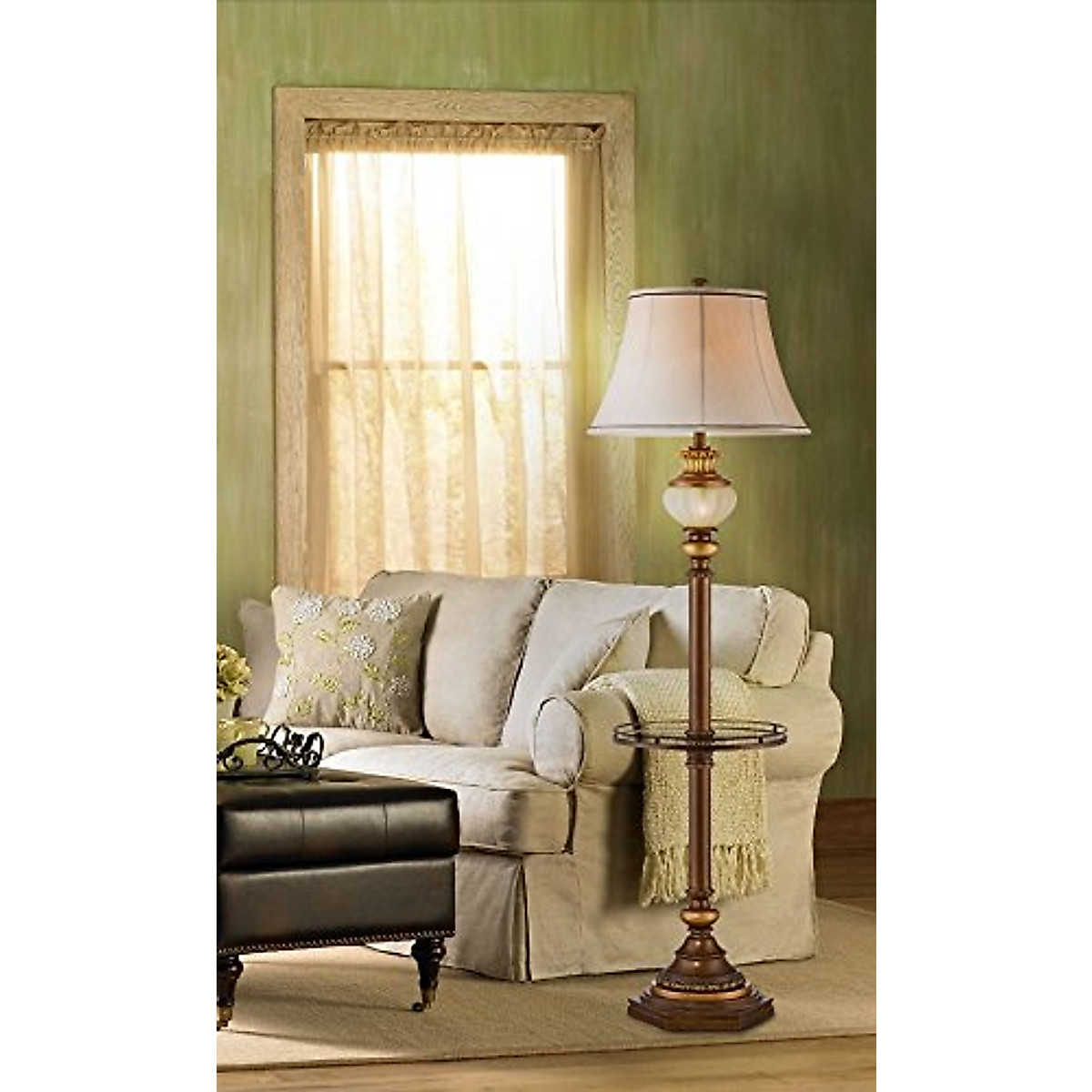 kathy ireland Hyde Park Rustic Vintage Floor Lamp with Nightlight Glass Tray 65" Tall Bronze Gold Metal Pearl White Frosted Glass Fabric Bell Shade for Living Room Reading House Bedroom Home
