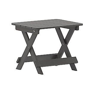 Flash Furniture Halifax Outdoor Folding Side Table, Portable All-Weather HDPE Adirondack Side Table, Gray, Set of 1
