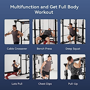 Sportsroyals Power Cage, Multi-Function Power Rack with Adjustable Cable Crossover System and More Training Attachment, Weight Cage for Home Gym