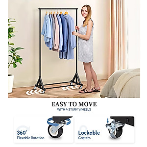 SLEEPING LAMB Heavy Duty Clothes Rack, Rolling Clothing Racks for Hanging Clothes Metal Garment Rack With Wheels, Clothes Hanger Rack for Coats, Shirts, Sweaters Wardrobe Rack (Black)