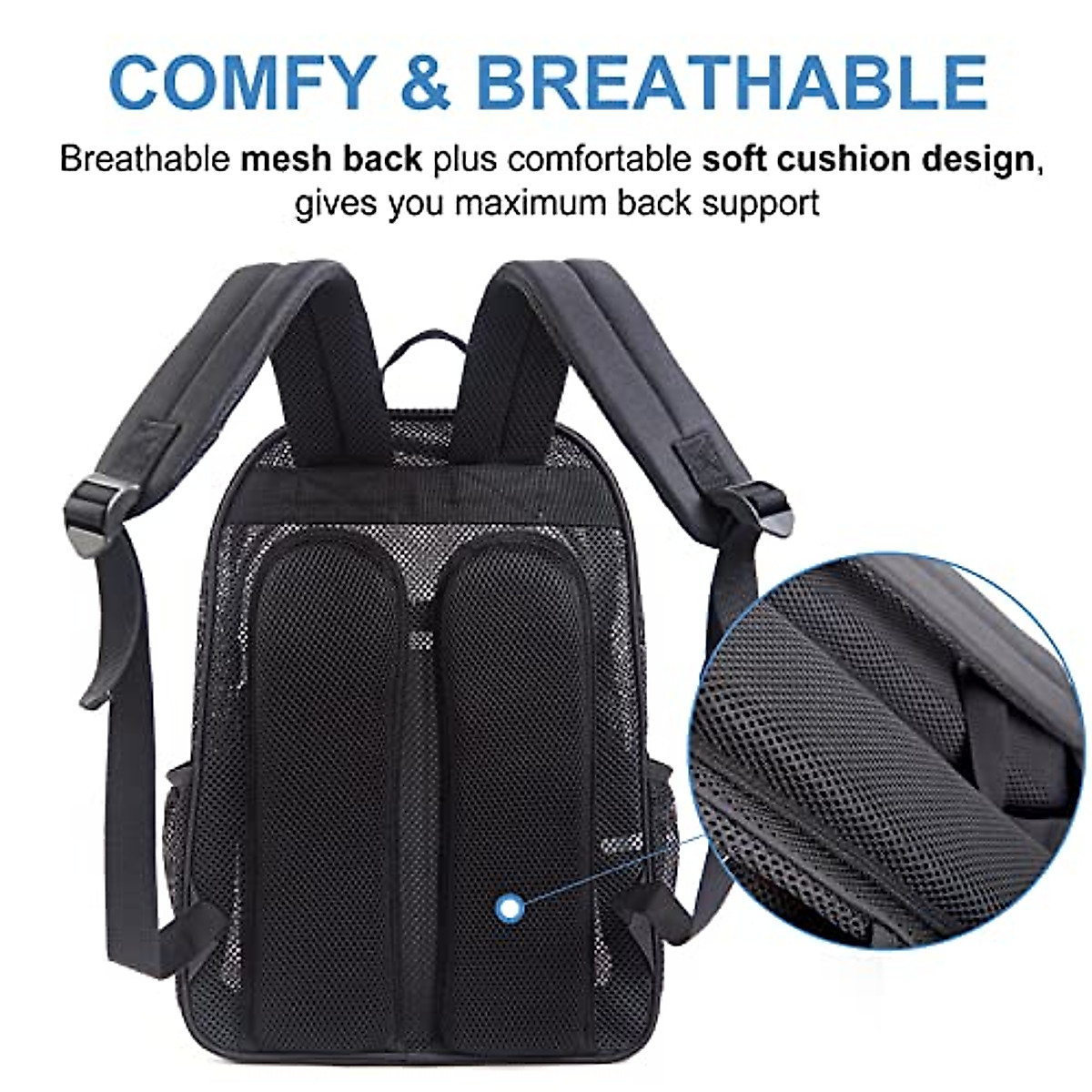 Edraco Heavy Duty Mesh Backpack, Mesh Backpack for School, Sport, Travel, Beach, Semi-transparent Mesh Bag with Padded Straps