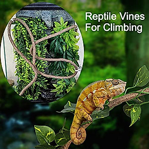 Hamiledyi Reptile Jungle Vines Bend A Branch 4Pcs Fake Leaves Hanging Terrarium Plant Decor for Bearded Dragon Lizard Gecko Snake Chameleon Frog Hermit Crab Tank Habitat Decorations Climbing