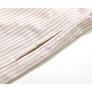 chouyatou Women's Casual Long Sleeve Button Down Loose Striped Cotton Maxi Shirt Dress (Medium, Khaki)