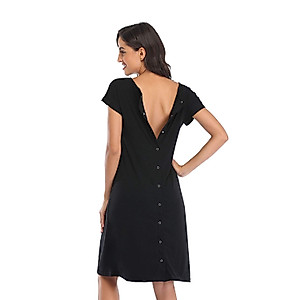 Soanhoo 3 in 1 Nursing Dress Maternity Nightgown Labor/Delivery Breastfeeding Birthing Gown with Button,Black,XL