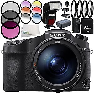 Sony Cyber-shot DSC-RX10 IV Digital Camera 9PC Accessory Bundle – includes 64GB SD Memory Card + 3PC Filter Kit (UV + CPL + FLD) + MORE