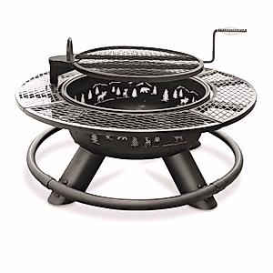 CASTLECREEK 47" Fire Pit BBQ Grill Outdoor Wood Burning Steel Log Firepit for Camping, Grilling, Smores, Yard, Cooking Outside, Barbecue, Bonfire, Wilderness
