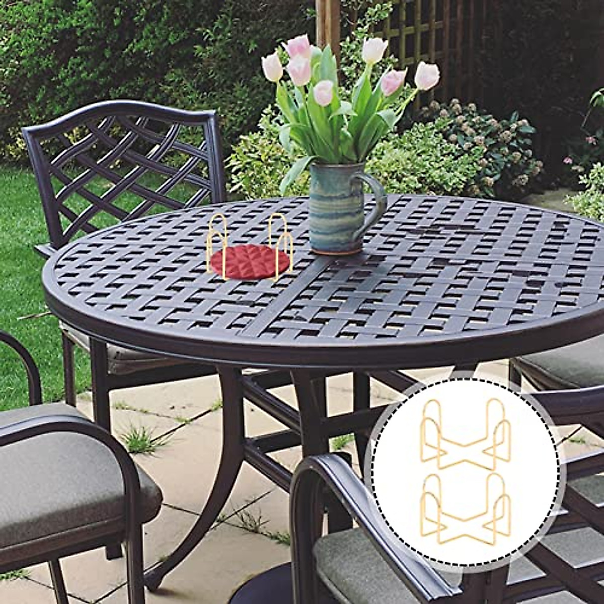 YARDWE 2Pcs Gold Metal Coaster Holder Iron Metal Holder Storage Caddy for Both Round and Square Coasters Table Home Wrought Iron Shelf Decoration