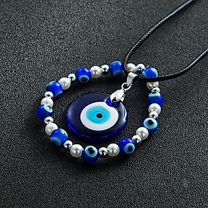 JDXN 4PCS Evil Eye Blue Glass Eye pendant Necklace Evil Eye Ring Set Plated Eye Rings Colorful Evil Eye Finger Ring For Women Girls (bule/Gold/Silver /4PCS)