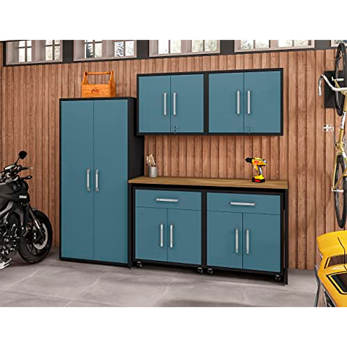 Manhattan Comfort Eiffel Garage Cabinets and Storage System, Set of 6, Blue
