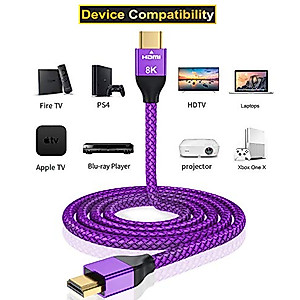 Basesailor 8K 60Hz HDMI Cable 10FT 2 Pack,48Gbps 7680P Ultra High Speed Cord for Apple TV,Roku,Samsung QLED,2.0 2.1,Sony Playstation,PS5,6FT,Xbox One Series X,eARC HDR HDCP 2.2 2.3,4K 120Hz 144Hz