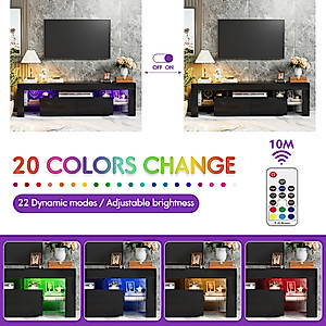 JUMMICO TV Stand, Modern Lighting TV Cabinet Entertainment Center Media and Open Shelf, TV Console Table with 1 Drawer and Remote Control, 20 Color LED Lights up to 70 Inch TV (Black)