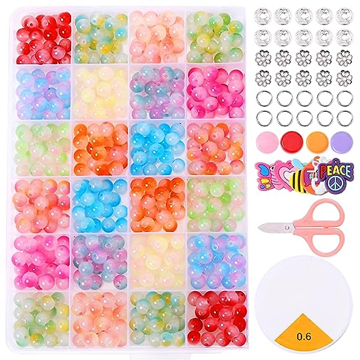 710PCS Glass Beads for Bracelet Making Kit Crystal Beads with Accessories, 8mm Glass Beads for Jewelry Making, Art Round Gemstone Bead DIY for Beading Necklace Adults Beginners