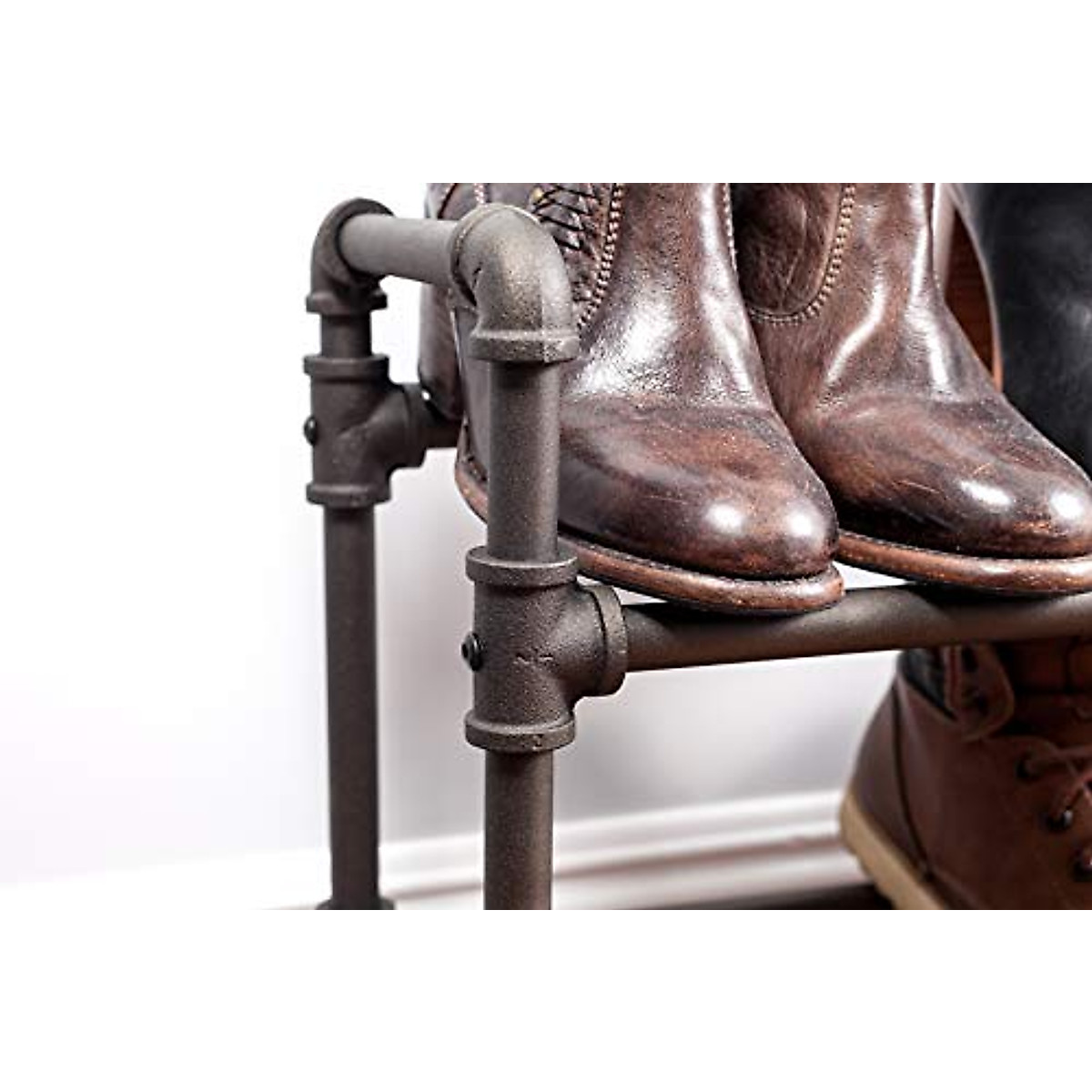 Real Home Innovations Modern Industrial Style 2 Tier Shoe Rack, 36" W x 8.2" d x 16" H, Satin Pewter