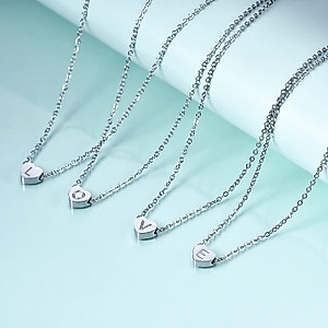 Tiny Initial Heart Necklace - 14K Gold Plated Letter Heart Pendant Necklace for Women (A-Silver)