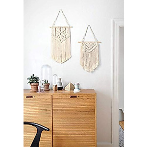 Mkono Macrame Wall Decor 4 Piece Set, 2 Pcs Macrame Wall Hanging Art Boho Wall Decor and 2 Pcs Hanging Shelves Wood Floating Storage Shelf for Bedroom Bathroom Living Room Nursery Dorm Room